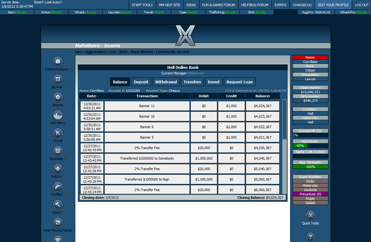 MafiaMatrix - Massive Multiplayer Online Text-Based RPG Mafia Game